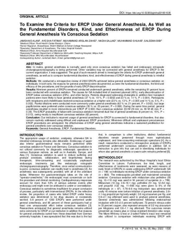 (PDF) To Examine the Criteria for ERCP Under General Anesthesia, As ...