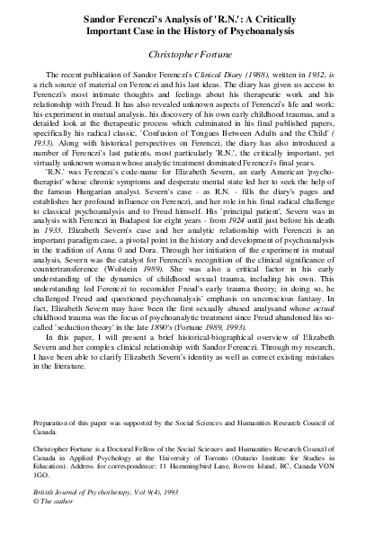 (PDF) Sandor Ferenczi's Analysis of?R.N.?: A Critically Important Case ...