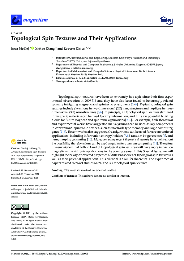 (PDF) Topological Spin Textures and Their Applications