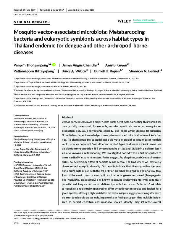 (PDF) Mosquito vector-associated microbiota: Metabarcoding bacteria and eukaryotic symbionts ...