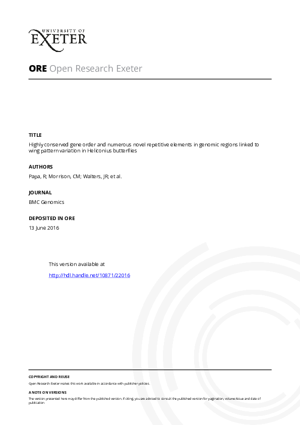 (PDF) Highly conserved gene order and numerous novel repetitive ...
