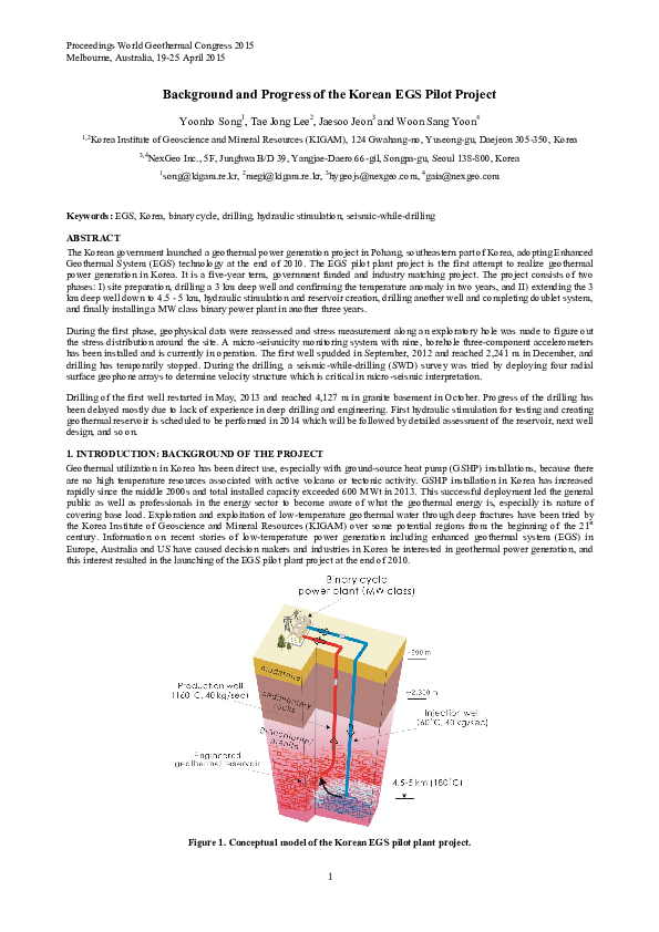 (PDF) Background and Progress of the Korean EGS Pilot Project