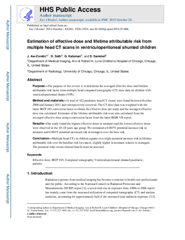 Pdf Estimation Of Effective Dose And Lifetime Attributable Risk From