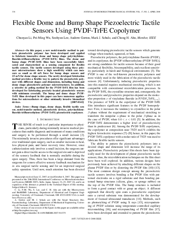 (PDF) Flexible Dome and Bump Shape Piezoelectric Tactile Sensors Using ...