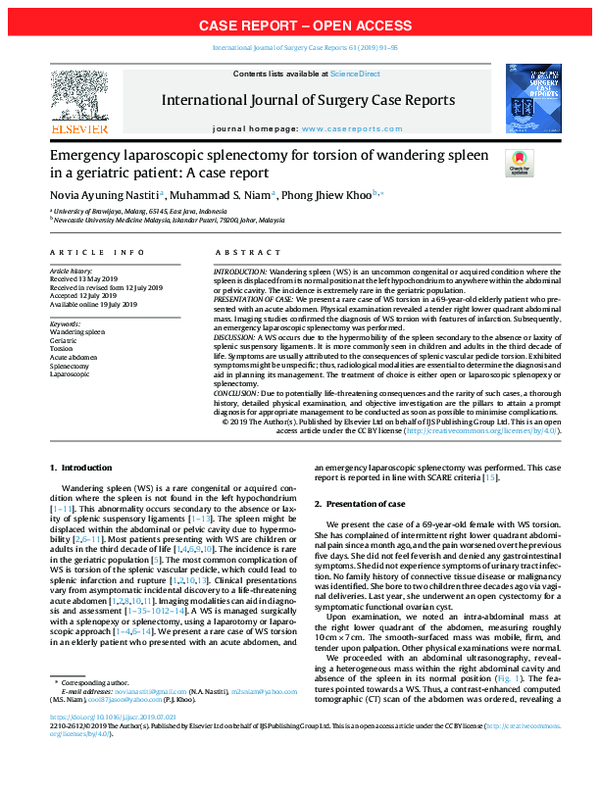 (PDF) Emergency laparoscopic splenectomy for torsion of wandering ...
