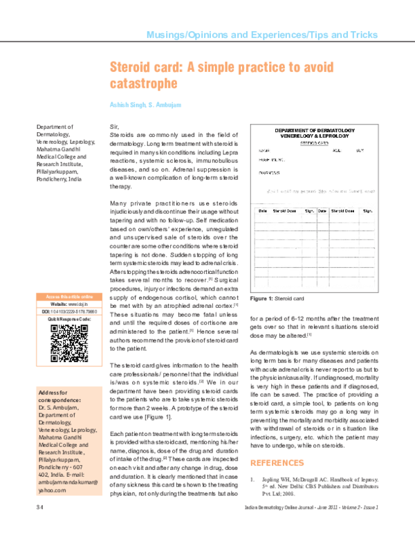 (PDF) Steroid card: A simple practice to avoid catastrophe