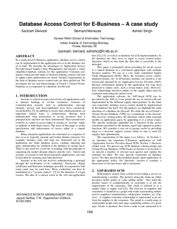 (PDF) Database Access Control for E-Business - A case study