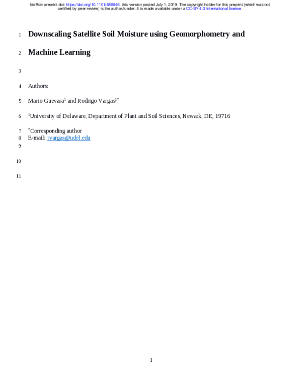 (PDF) Downscaling Satellite Soil Moisture using Geomorphometry and Machine Learning