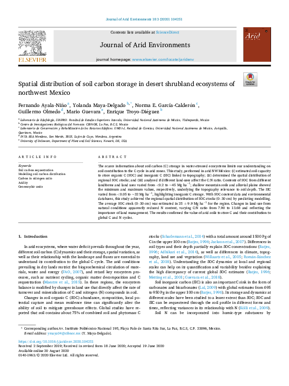 (PDF) Spatial distribution of soil carbon storage in desert shrubland ...