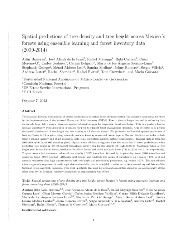 (PDF) Spatial predictions of tree density and tree height across Mexico´s forests using ensemble ...