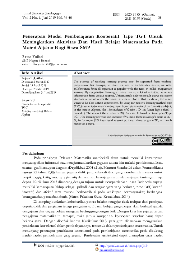 (PDF) Penerapan Model Pembelajaran Kooperatif Tipe TGT Untuk Meningkatkan Aktivitas Dan Hasil ...