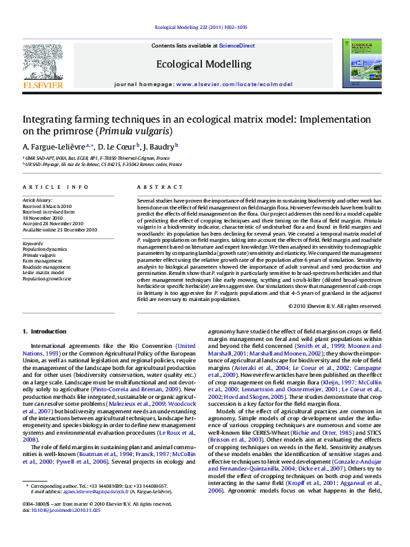 (PDF) Integrating farming techniques in an ecological matrix model ...