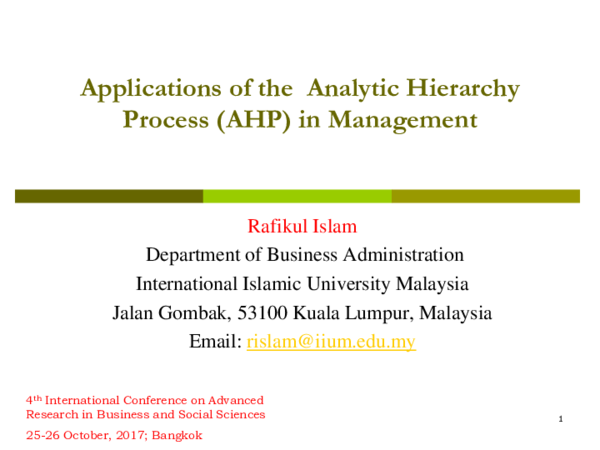 (PDF) Applications of the analytic hierarchy process in management