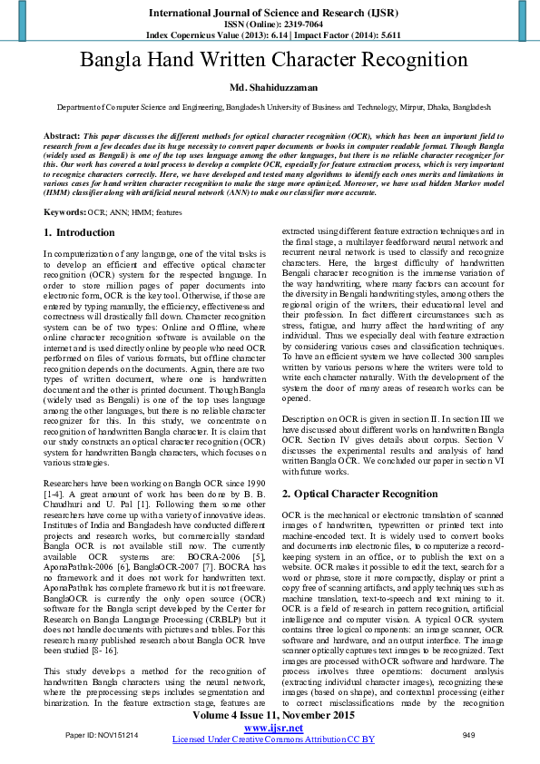 (PDF) Bangla Hand Written Character Recognition