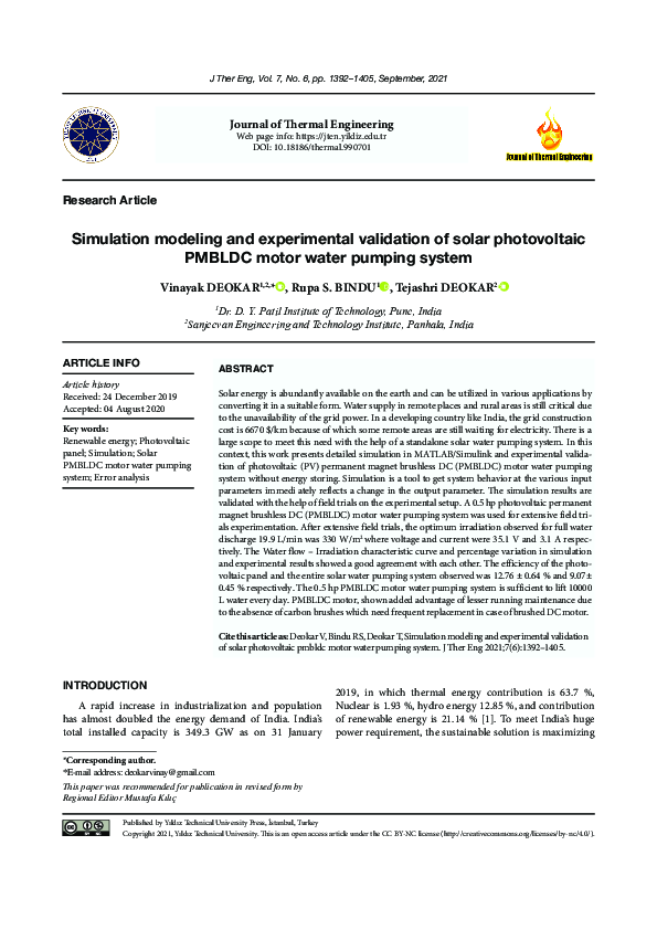 (PDF) Simulation modeling and experimental validation of solar photovoltaic PMBLDC motor water ...