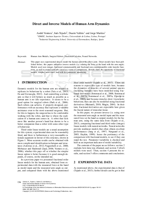 Pdf Direct And Inverse Models Of Human Arm Dynamics
