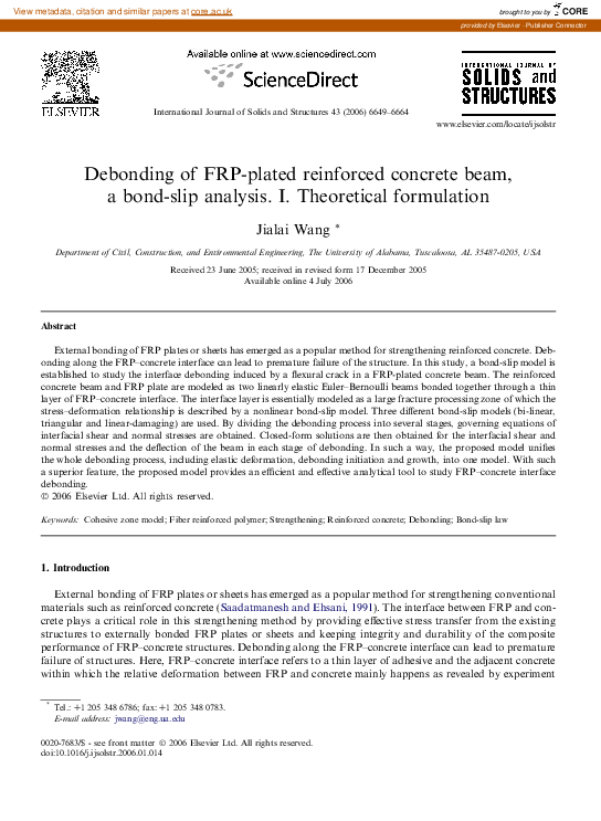 (PDF) Debonding of FRP-plated reinforced concrete beam, a bond-slip analysis. I. Theoretical ...