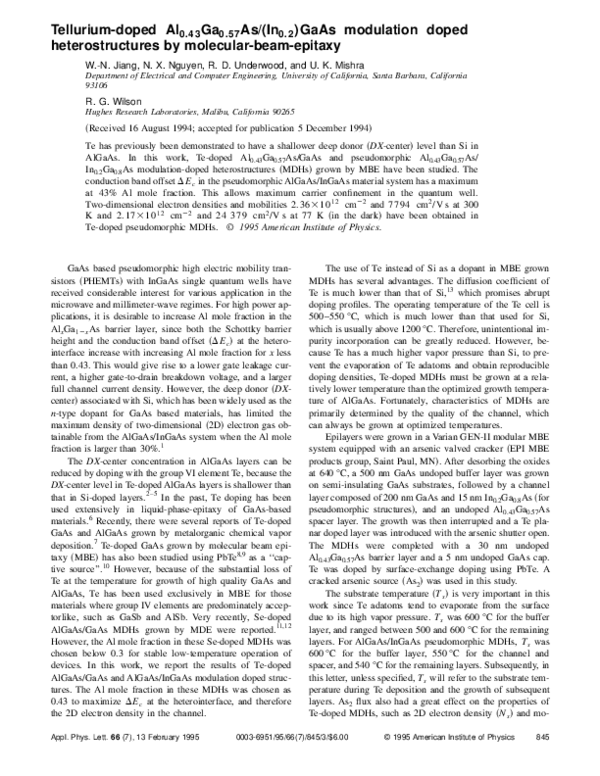 (PDF) Tellurium-doped Al0.43Ga0.57As/(In0.2)GaAs modulation doped ...