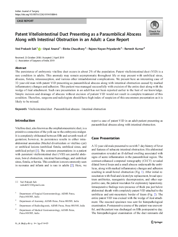 (PDF) Patent Vitellointestinal Duct Presenting as a Paraumbilical ...