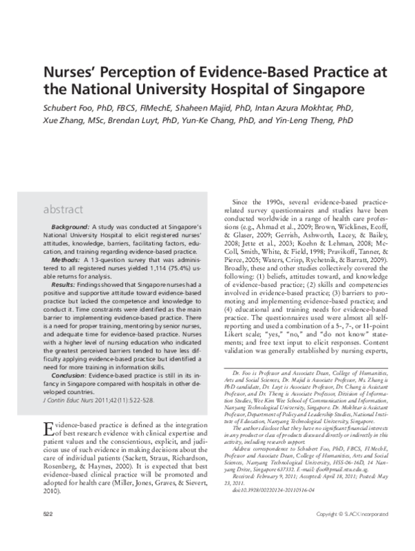 (PDF) Nurses’ Perception of Evidence-Based Practice at the National ...
