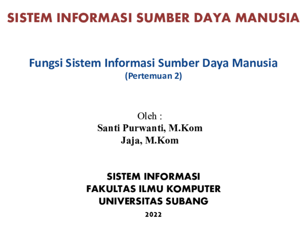 (PPT) Pertemuan 2 Fungsi Sistem Informasi Sumber Daya Manusia | jaja jaja - Academia.edu