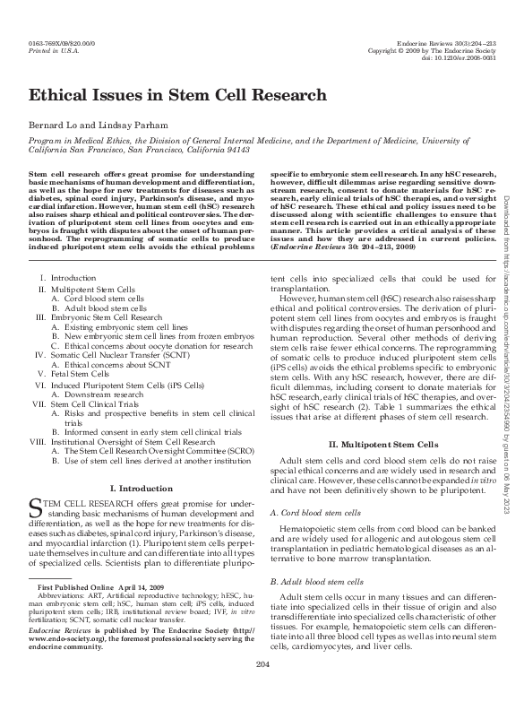 (PDF) Ethical Issues in Stem Cell Research