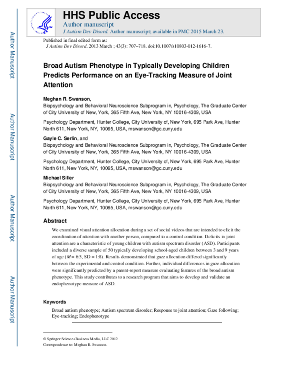 (PDF) Broad Autism Phenotype in Typically Developing Children Predicts Performance on an Eye ...