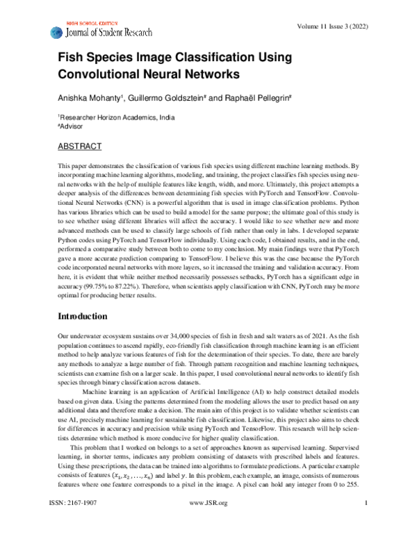 (PDF) Fish Species Image Classification Using Convolutional Neural Networks