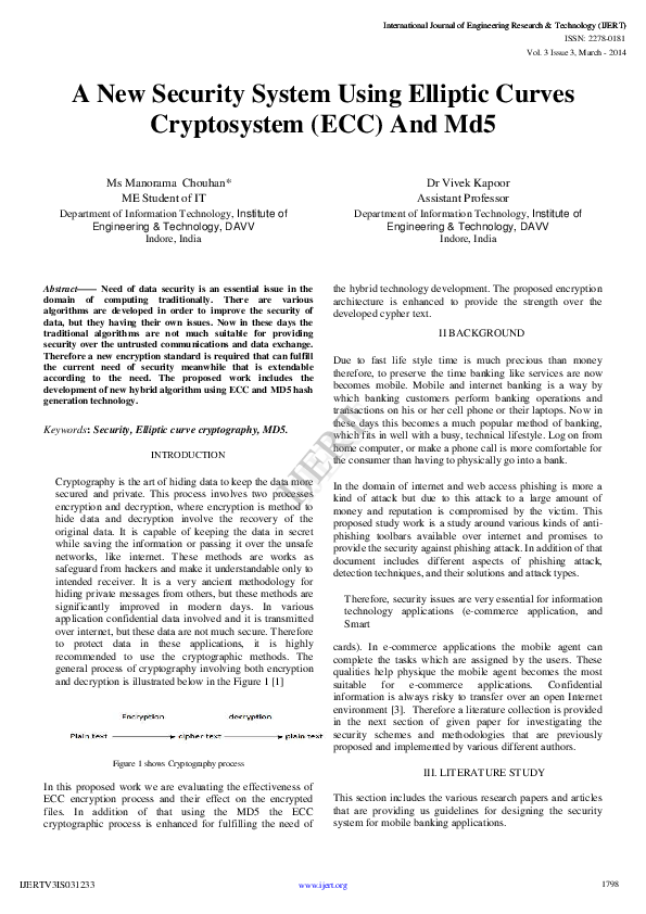 (PDF) A Newsecurity System Using Elliptic Curvescryptosystem (Ecc) And Md5