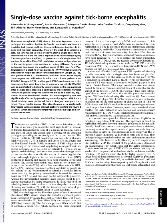 (PDF) Single-dose vaccine against tick-borne encephalitis