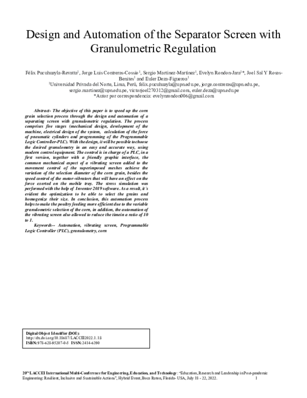 (PDF) Design and Automation of the Separator Screen with Granulometric ...