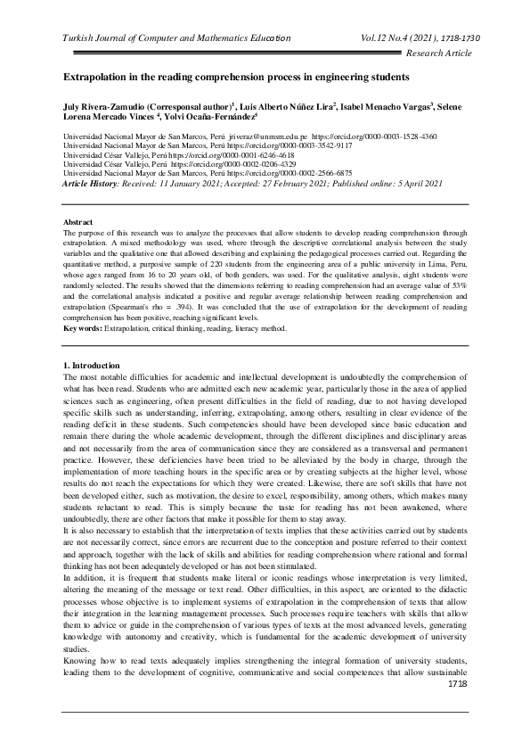 (PDF) Extrapolation in the reading comprehension process in engineering students