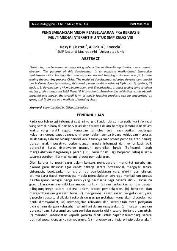 (PDF) PENGEMBANGAN MEDIA PEMBELAJARAN PKn BERBASIS MULTIMEDIA INTERAKTIF UNTUK SMP KELAS VIII