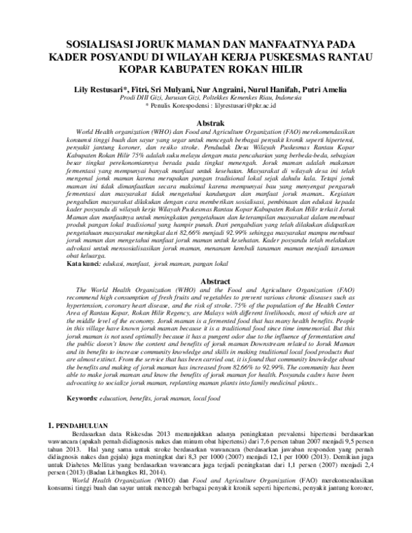 (PDF) Sosialisasi Joruk Maman Dan Manfaatnya Pada Kader Posyandu DI ...