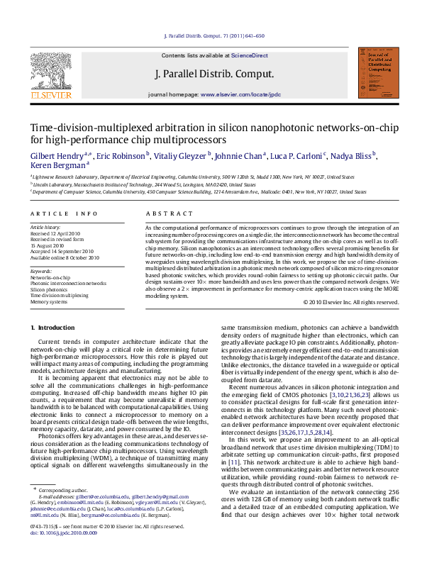(PDF) Time-division-multiplexed arbitration in silicon nanophotonic networks-on-chip for high ...