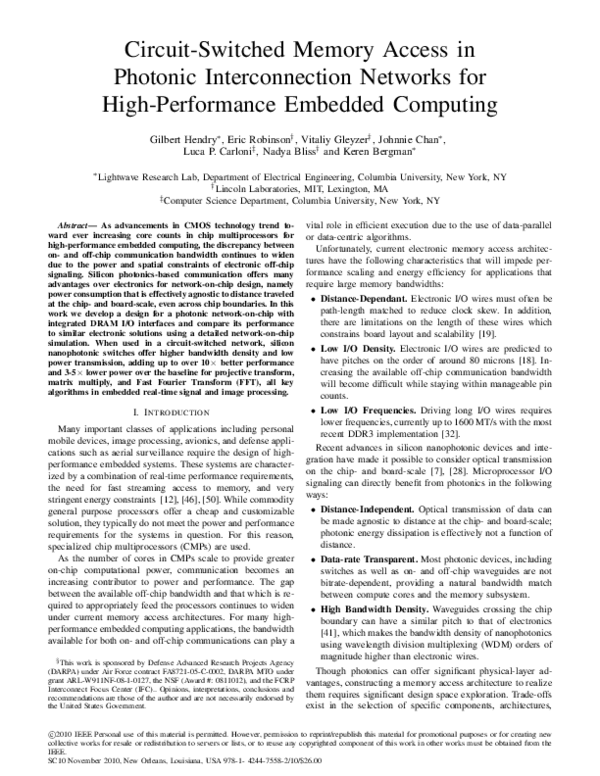 (PDF) Circuit-Switched Memory Access in Photonic Interconnection Networks for High-Performance ...