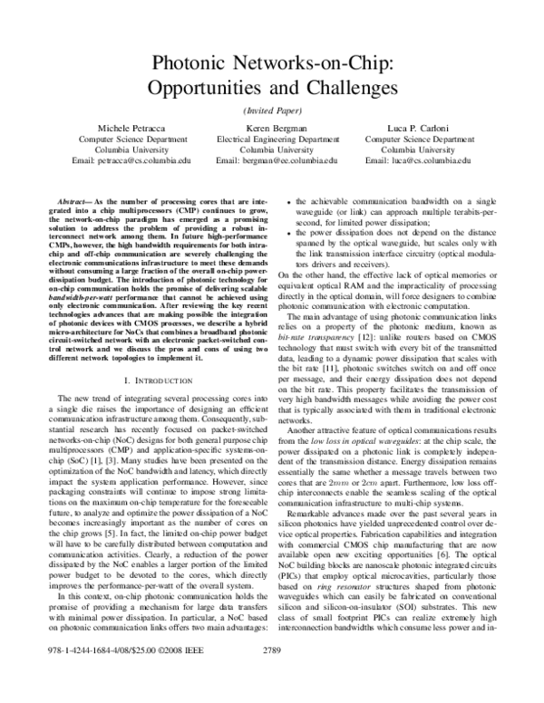(PDF) Photonic networks-on-chip: Opportunities and challenges
