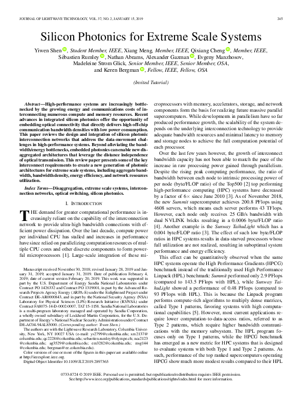 (PDF) Silicon Photonics for Extreme Scale Systems