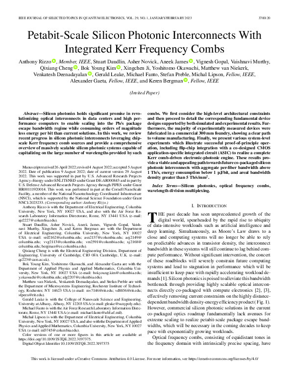 (PDF) Petabit-Scale Silicon Photonic Interconnects With Integrated Kerr Frequency Combs
