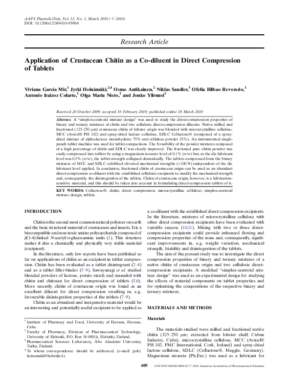 (PDF) Application of Crustacean Chitin as a Co-diluent in Direct ...