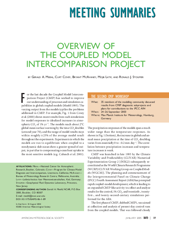 (PDF) Overview of the Coupled Model Intercomparison Project | Bryant ...