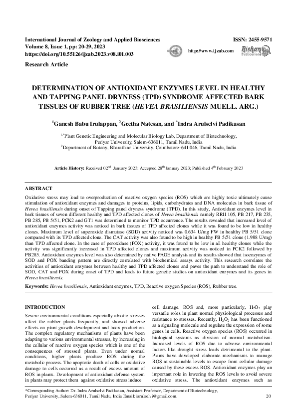 (PDF) DETERMINATION OF ANTIOXIDANT ENZYMES LEVEL IN HEALTHY AND TAPPING ...