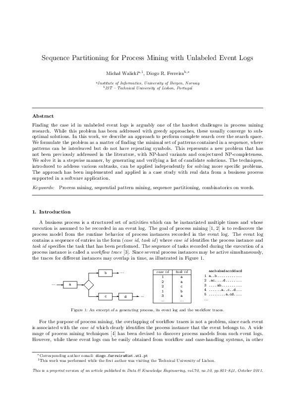 Pdf Sequence Partitioning For Process Mining With Unlabeled Event Logs 