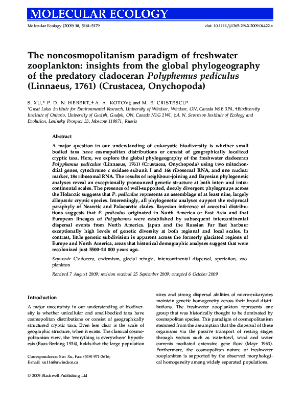 (PDF) The noncosmopolitanism paradigm of freshwater zooplankton ...