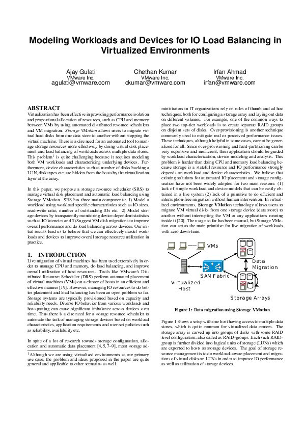(PDF) Modeling workloads and devices for IO load balancing in virtualized environments