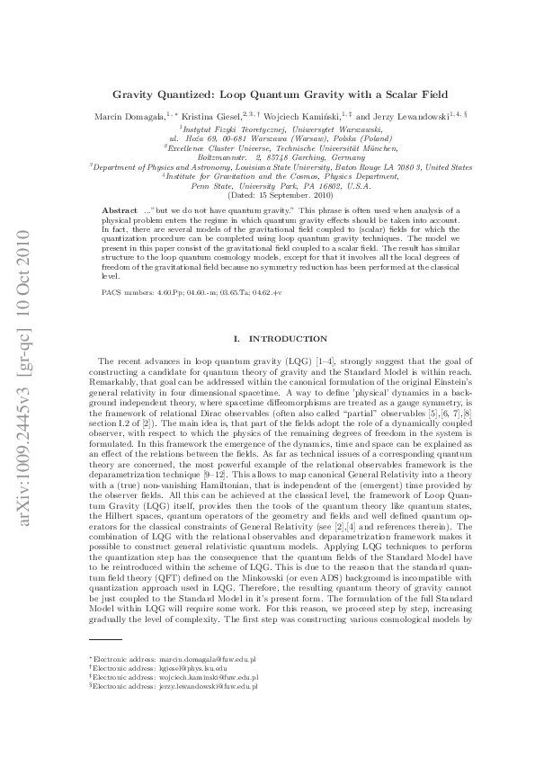 (PDF) Gravity quantized: Loop quantum gravity with a scalar field