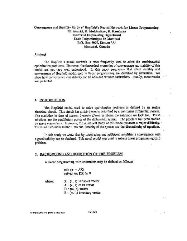 (PDF) Convergence and stability study of Hopfield's neural network for ...