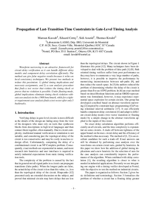 Pdf Propagation Of Last Transition Time Constraints In Gate Level Timing Analysis