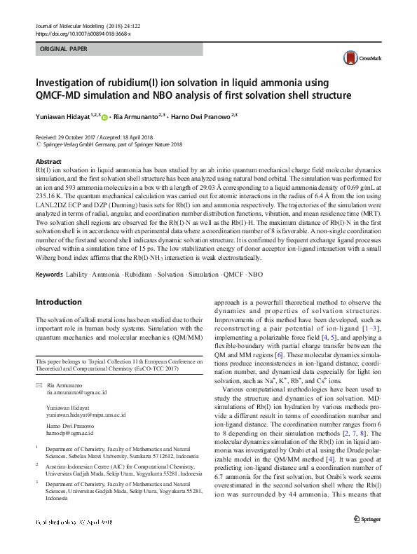 (PDF) Investigation of rubidium(I) ion solvation in liquid ammonia using QMCF-MD simulation and ...