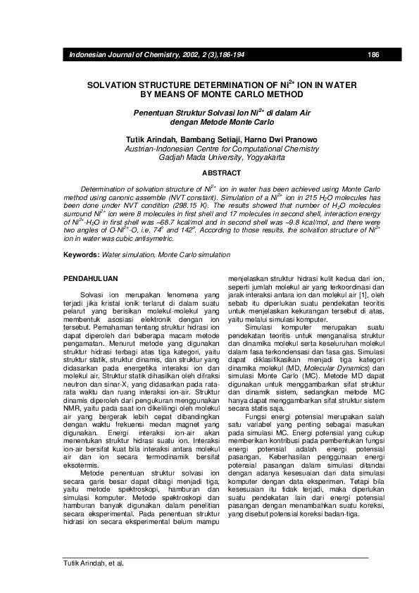 (PDF) SOLVATION STRUCTURE DETERMINATION OF Ni 2+ ION IN WATER BY MEANS ...
